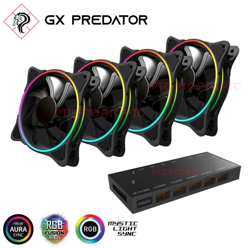 GX Predator 120mm Dual Light RGB LED PWM Fan 4 Pack silent RGB fan w ...
