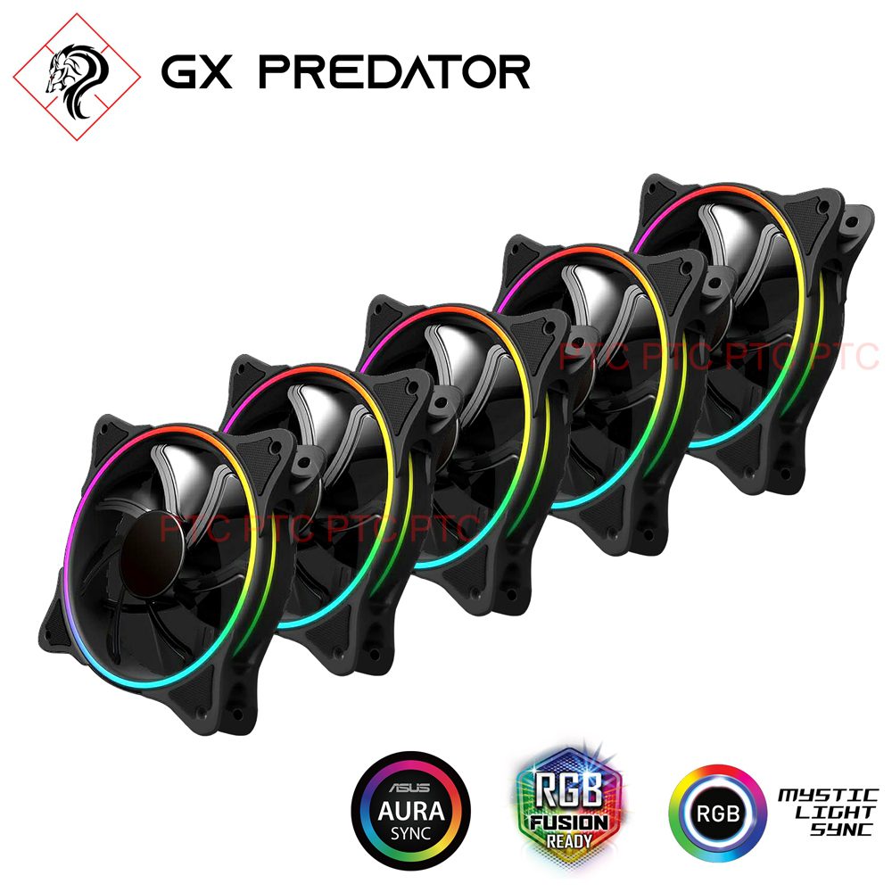 4 Pack GX Predator Dual Light RGB LED PWM Fan computer PC case CPU ...