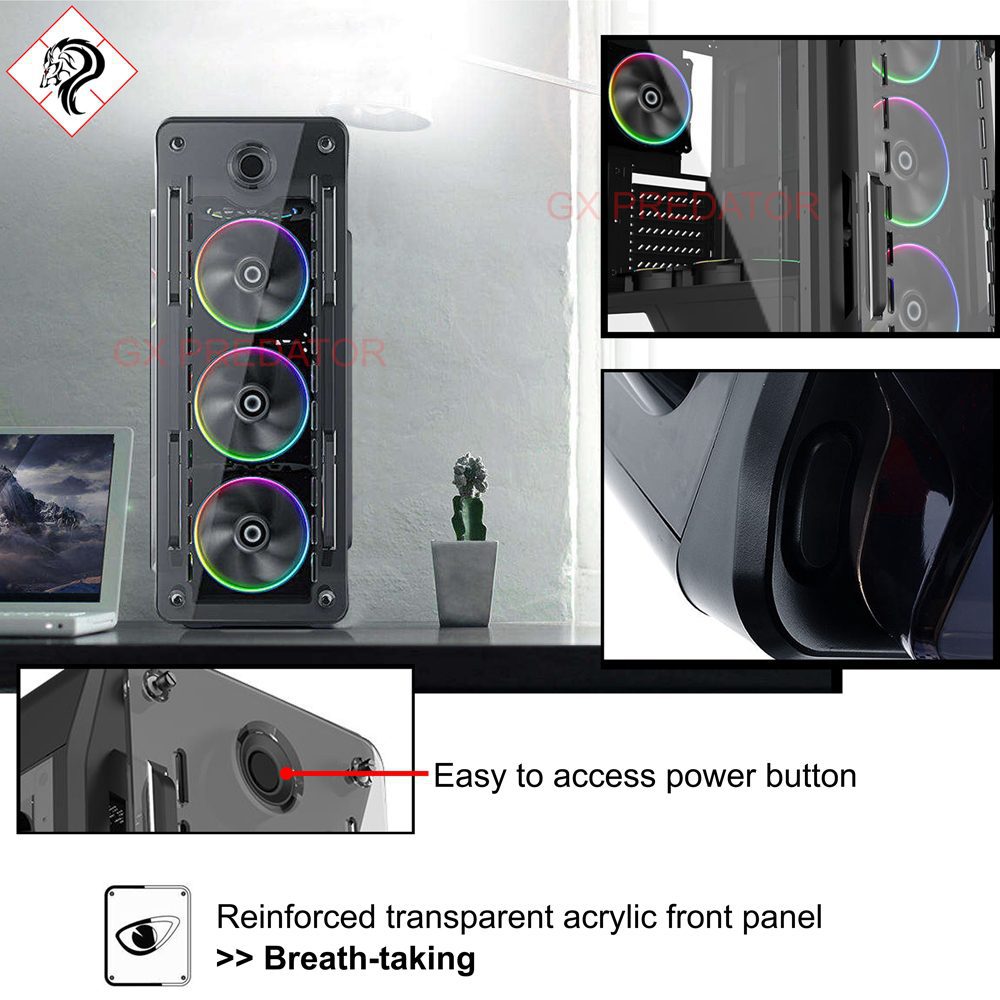 Gaming Tower Case Optical GX ATX Computer PC Case 4x RBG fan wireless ...