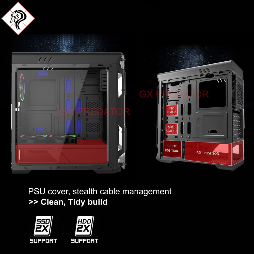 Gaming Tower Case Optical GX ATX Computer PC Case 4x RBG fan wireless ...