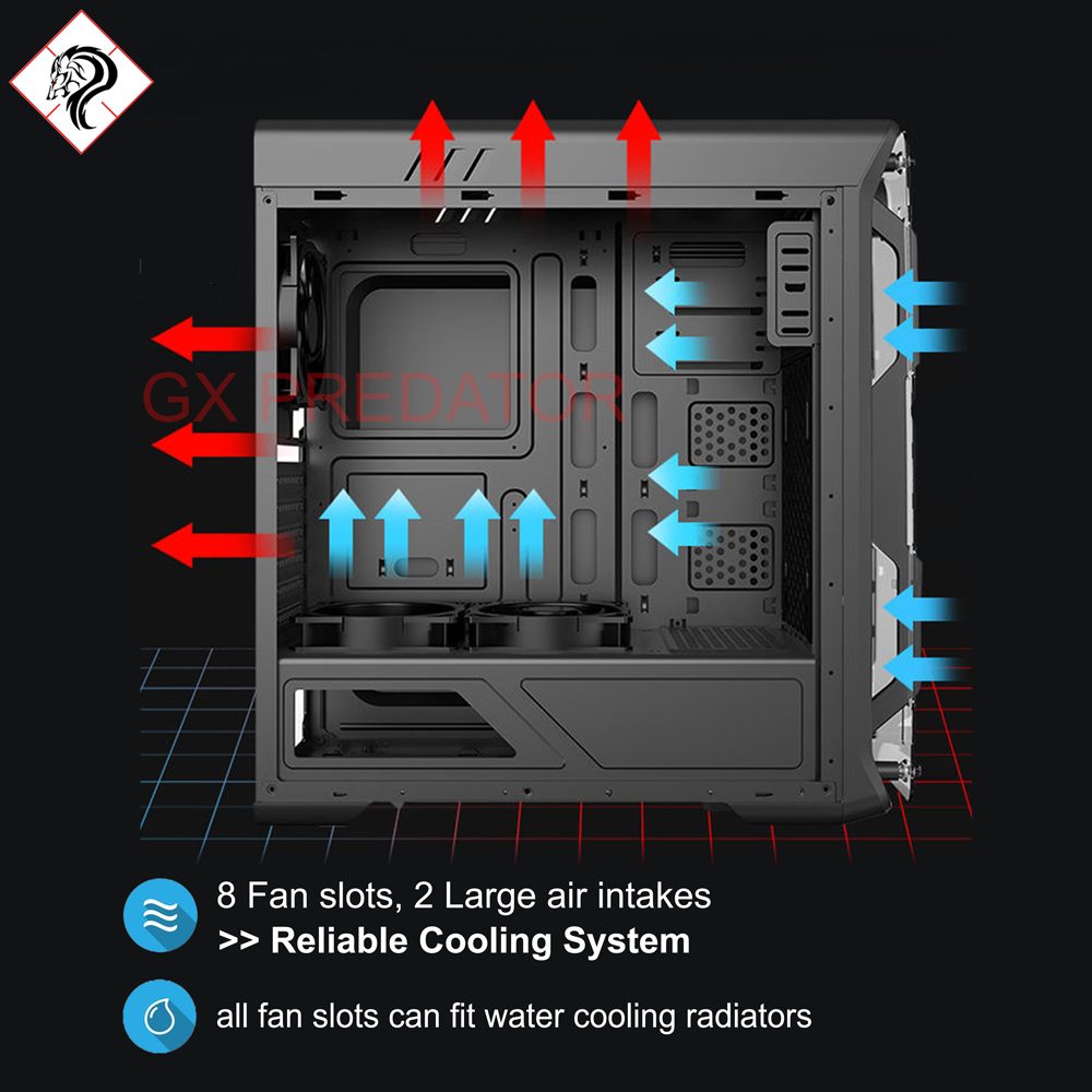 Gaming Tower Case Optical GX ATX Computer PC Case 4x RBG fan wireless ...